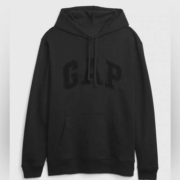GAP | Sweaters | Gap Hoodie Black Logo Pullover Fleece Cotton Mens Size 5981801 | Poshmark